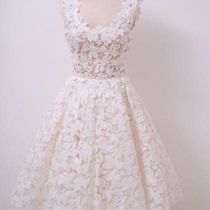 Cute Ivory Lace Short Prom Dresses White Homecoming Dresses, Lace ...