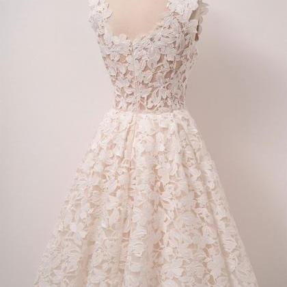 Cute Ivory Lace Short Prom Dresses White Homecoming Dresses, Lace ...