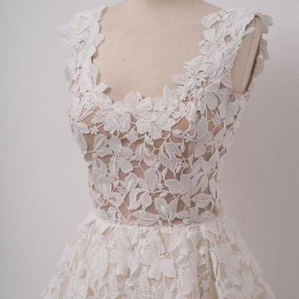 Cute Ivory Lace Short Prom Dresses White Homecoming Dresses, Lace ...