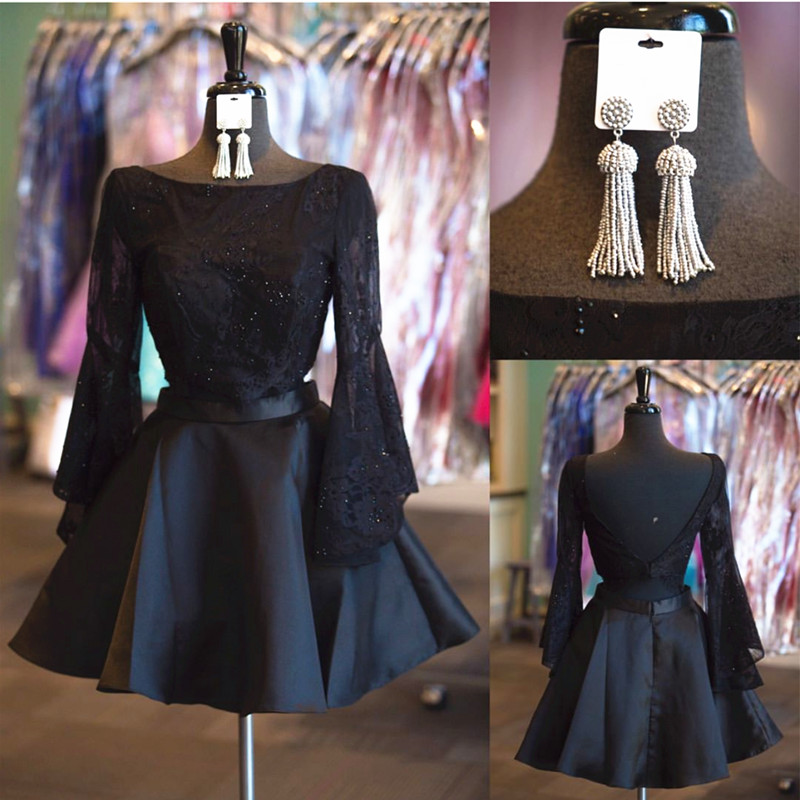 Black Homecoming Dress,long Sleeves Homecoming Dress,two Piece Prom ...