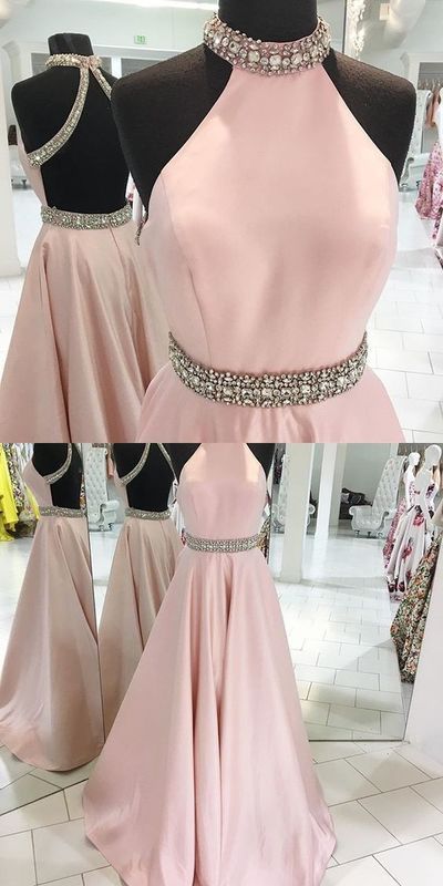 Unique Prom Dress,pink A Line Long Prom Dress, Backless Pink Evening ...