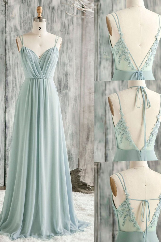 Simple Light Green Open Back Long Chiffon Prom Dress, Party Dress on Luulla