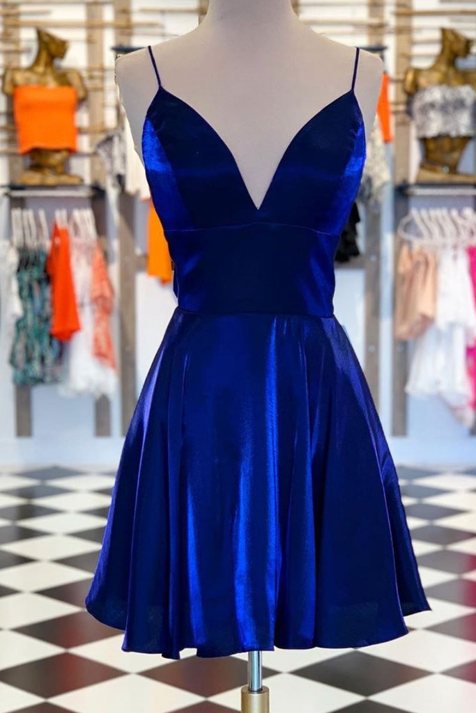 Simple V Neck Blue Short Prom Dress Blue Homecoming Dress on Luulla