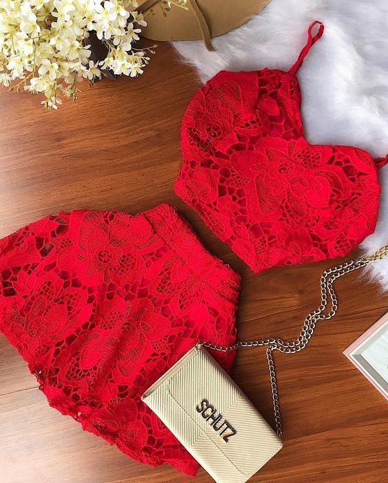 Two Piece Red Lace Homecoming Dresses on Luulla