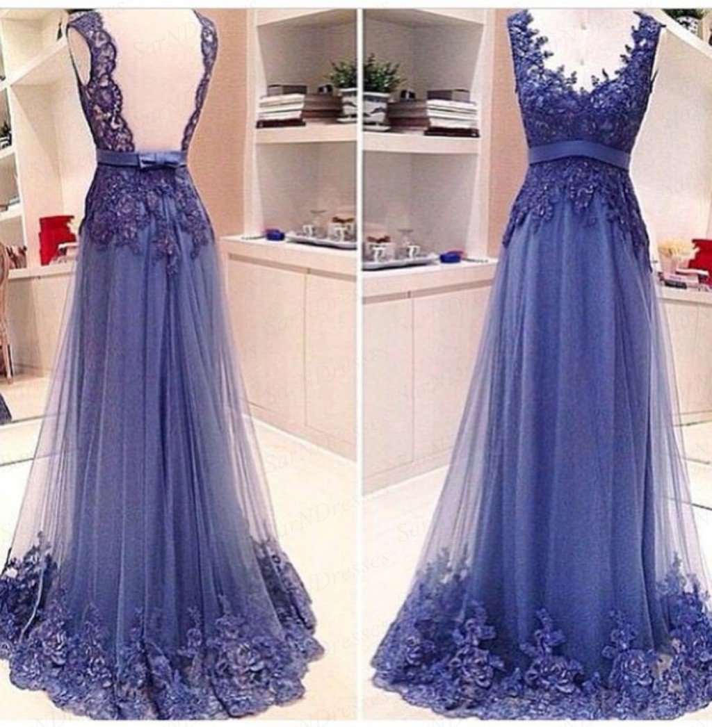 Backless Prom Dresses,blue Prom Dress,backless Formal Gown,open Back ...