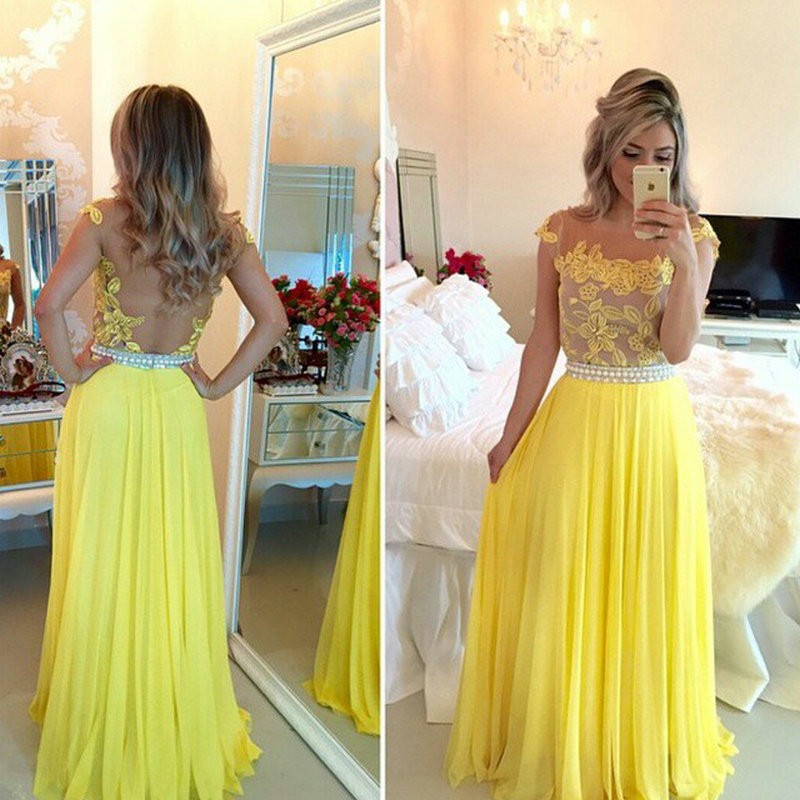 Tulle Prom Dresses,yellow Prom Dress,modest Prom Gown,chiffon Prom ...