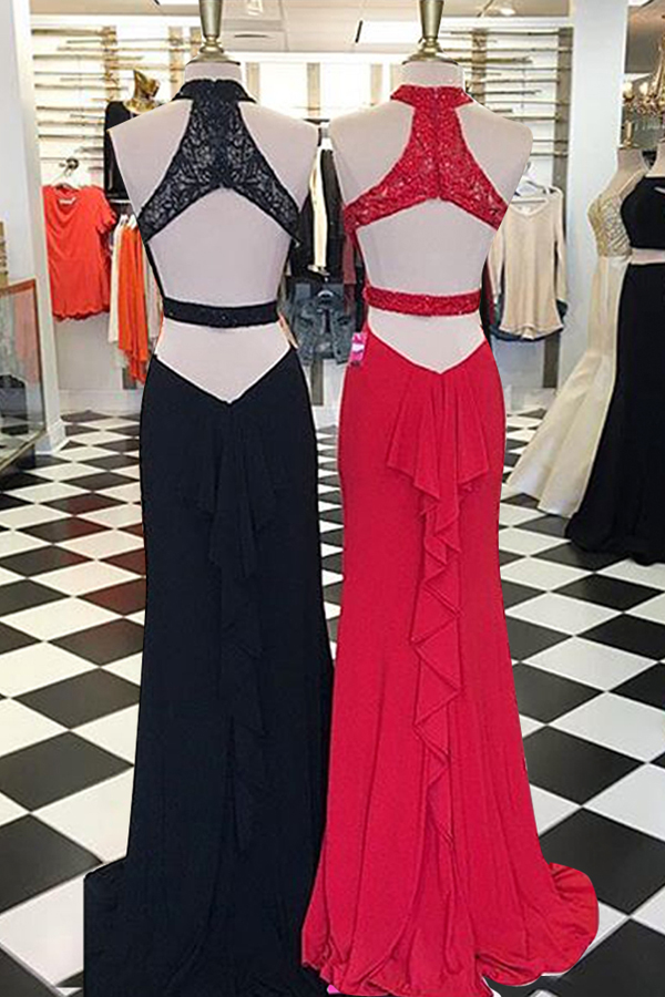Pretty Black And Red Long Prom Dresses,front Split Prom Gowns,high ...