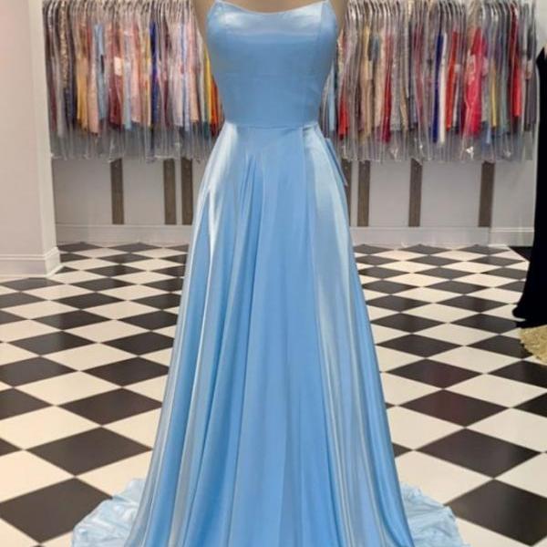 Simple Blue Satin Long Prom Dress Blue Long Evening Dress on Luulla