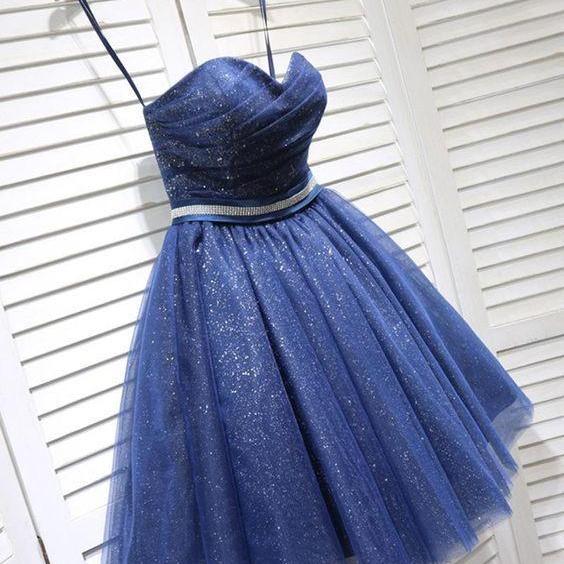 Strapless Corset Sweetheart Neckline Blue Cocktail Party Dress With Beltshort Homecoming Dress