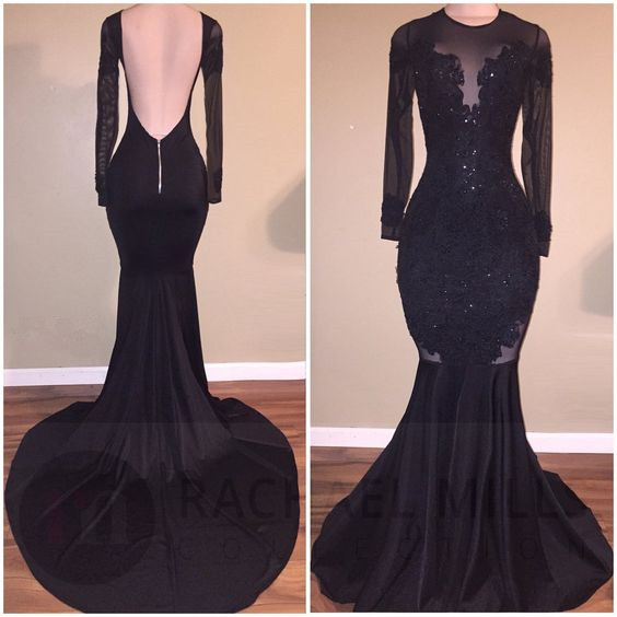 Sexy Appliques Long Sleeves Black Backless Mermaid Prom Dress on Luulla