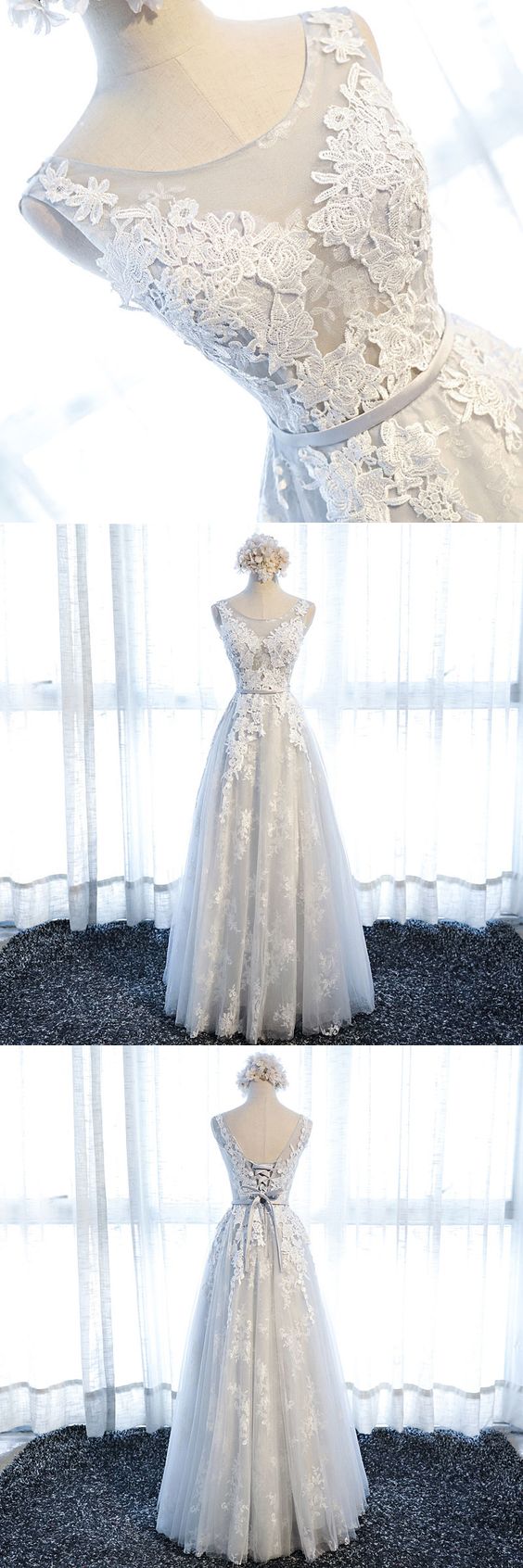 Gray Tulle Long Senior Prom Dress, Simple Bridesmaid Dress Sexy Prom ...