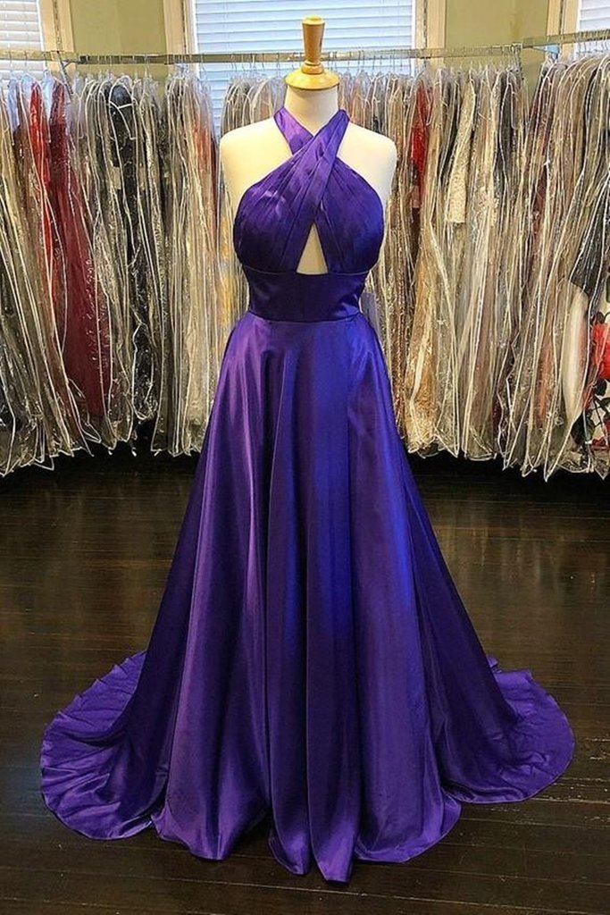 Custom Made Unique Backless Purple Satin Long Prom Dress, Backless ...