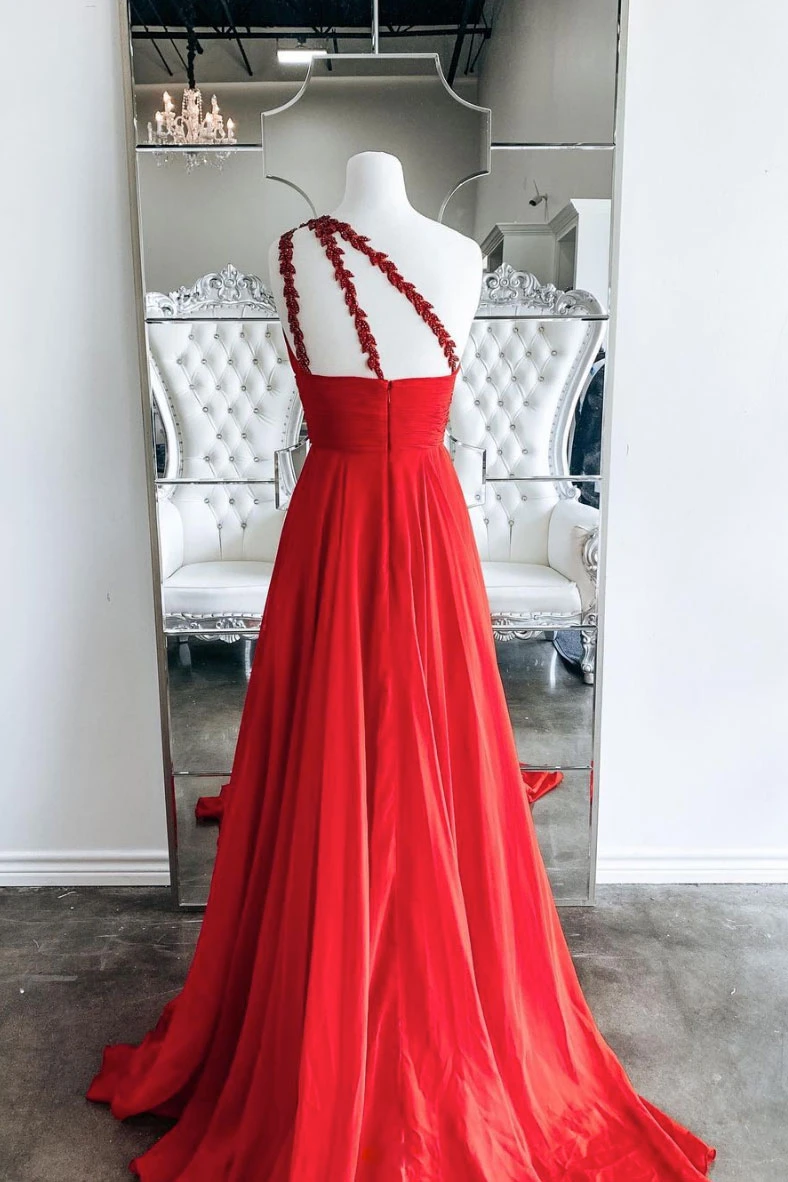 Red One Shoulder Long Prom Dress Red Evening Dress on Luulla