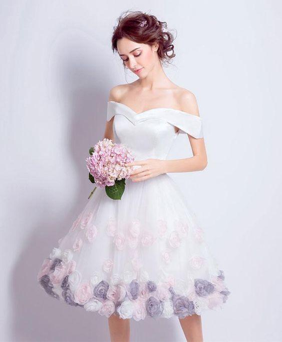 Cute White Off Shoulder Short Prom Dress, Homecoming Dress on Luulla