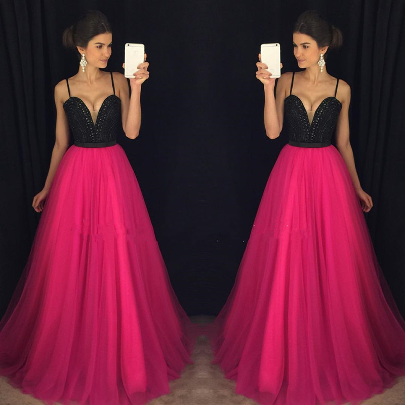 Prom Dress,modest Prom Dress,black Sweetheart Long Tulle Prom Dresses ...